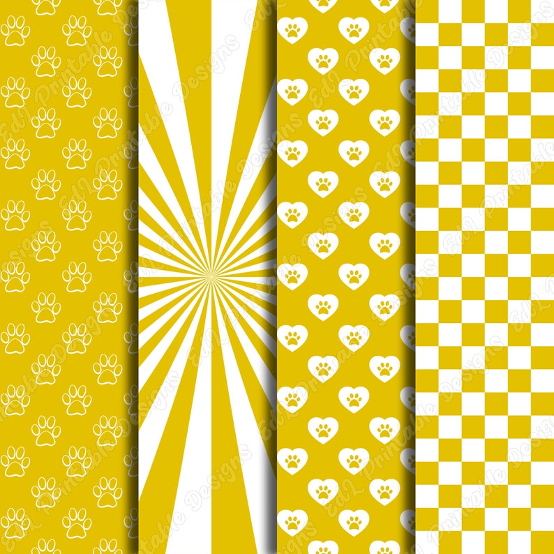Yellow and White Dog Patterns Digital Paper, Animal Prints Background ...