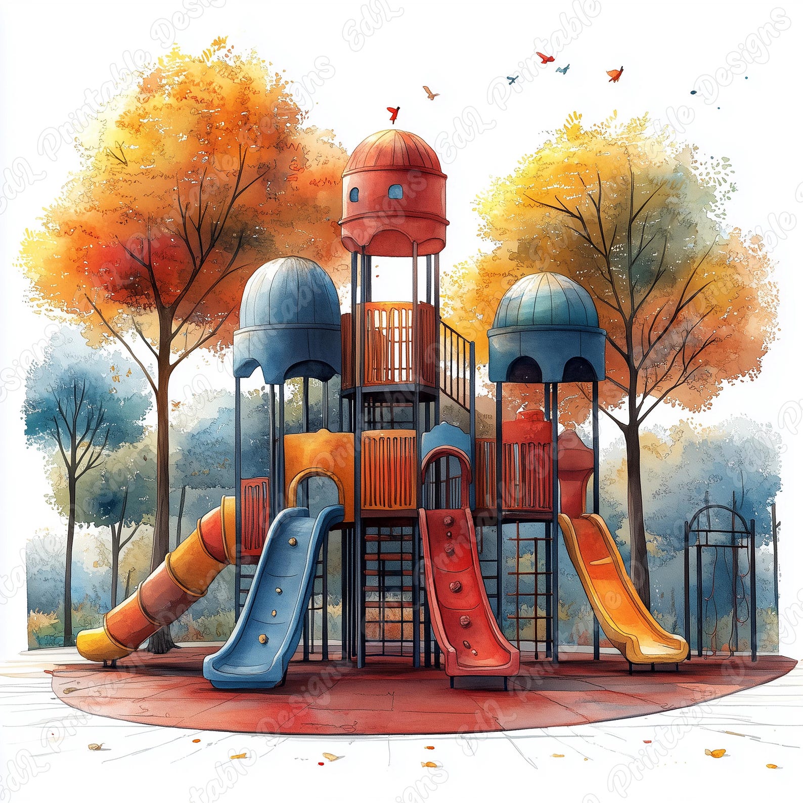 Watercolor Playground Clip Art, School Park Graphics (JPG Set, Digital ...