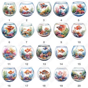 Watercolor Fish Bowl Clipart, Aquarium Illustration (JPG Bundle) - Etsy