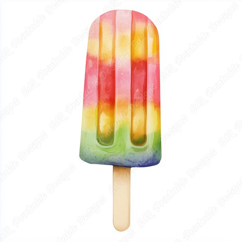 Watercolor Popsicle Clip Art, Ice Cream Summer Dessert Images (JPG ...