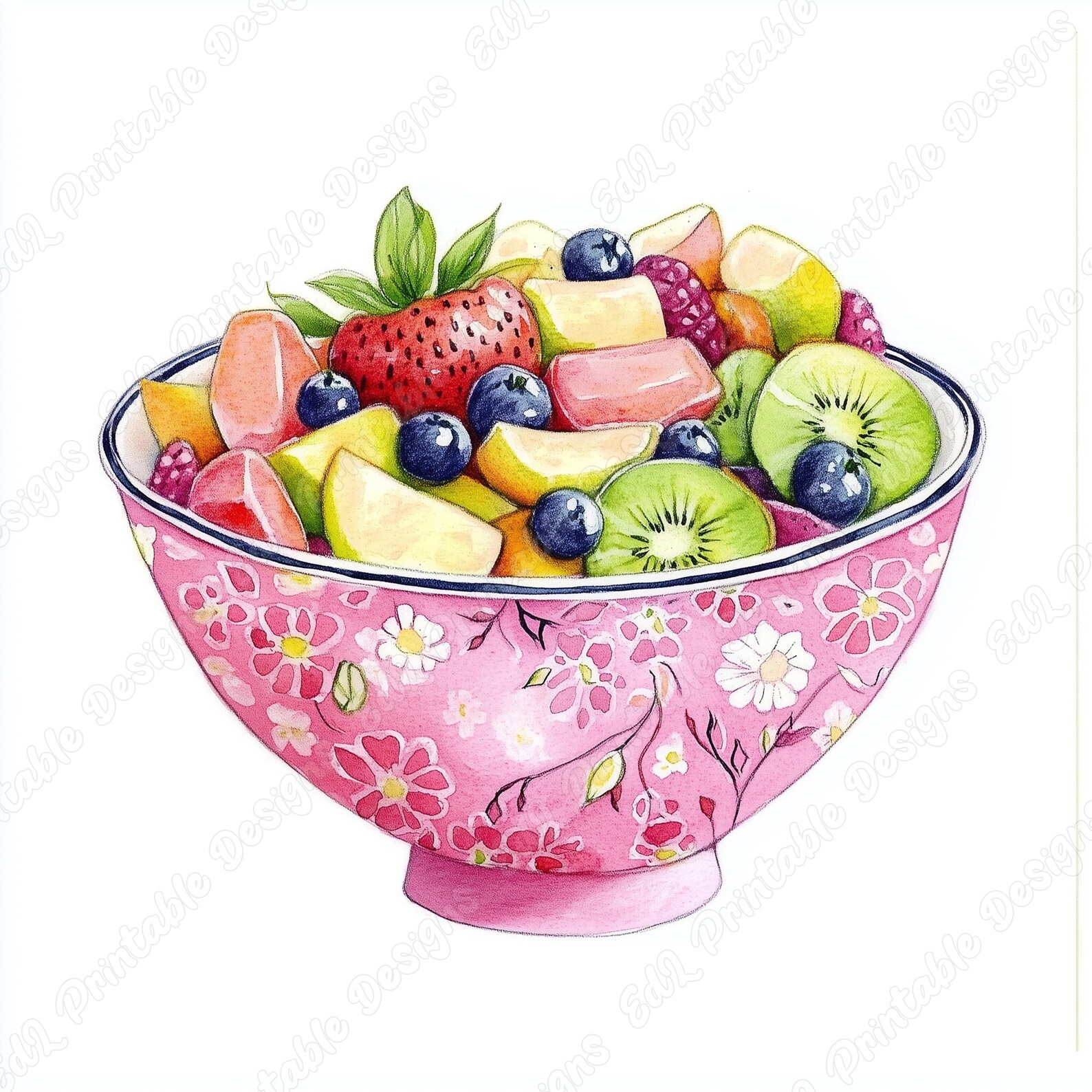 Fruit Salad Bowl Clip Art, Watercolor Summer Fruits (digital Download ...