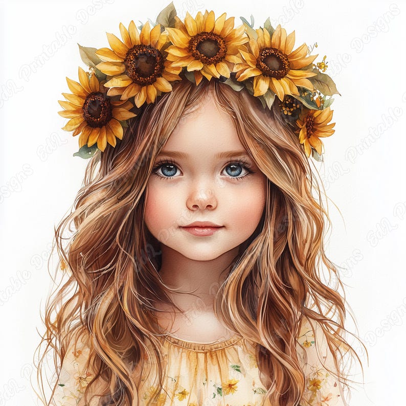 Flower Crown Girl Clipart, Watercolor Floral Wreath Image (digital ...