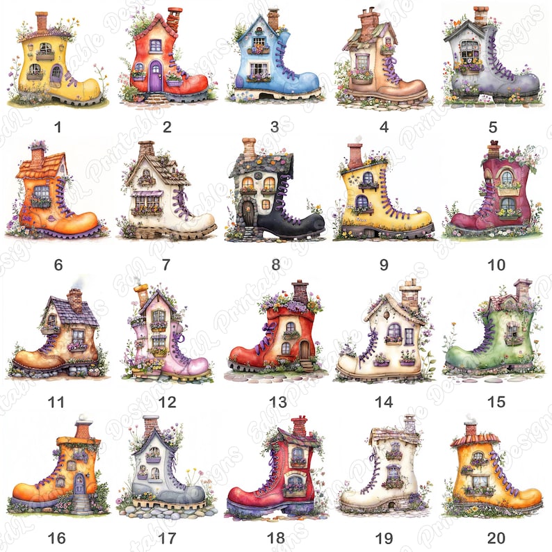 Whimsical Boot House Clip Art, Fairytale Printable Images (JPG Set) - Etsy