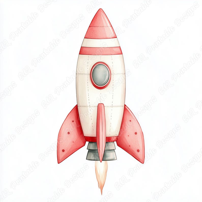 Watercolor Rocket Clip Art, Space Nursery (JPG Set) - Etsy