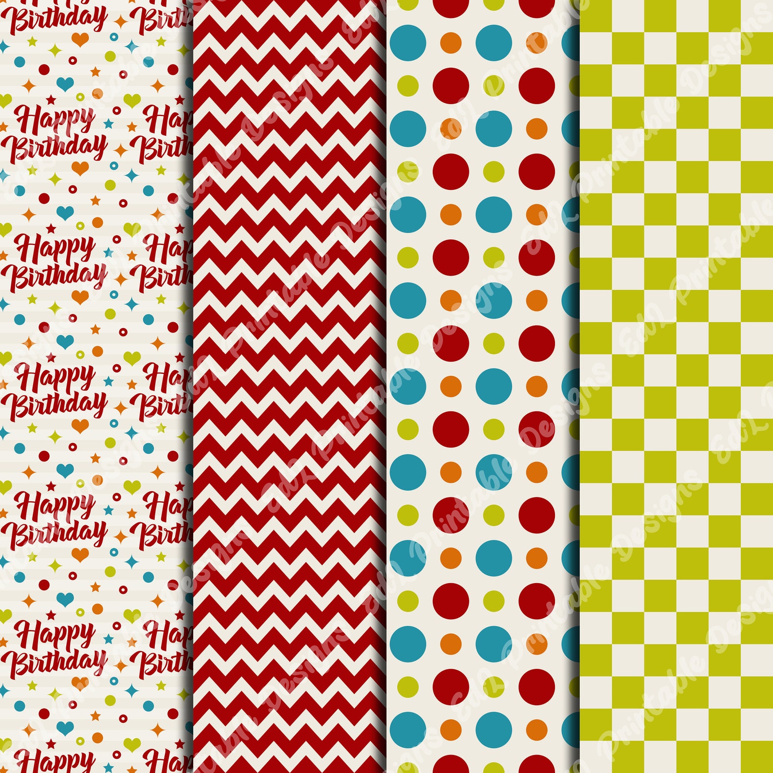 Happy Birthday Digital Paper Pack, Party Paper Printable Background ...