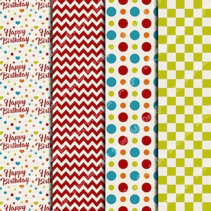 Happy Birthday Digital Paper Pack, Party Paper Printable Background ...
