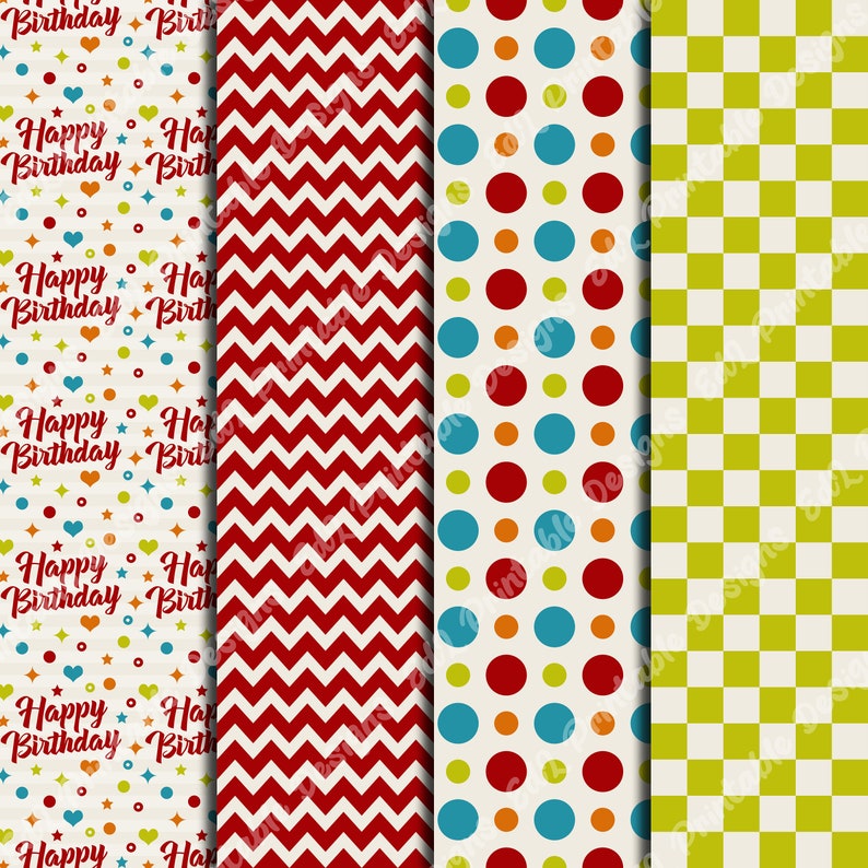 Happy Birthday Digital Paper Pack, Party Paper Printable Background ...