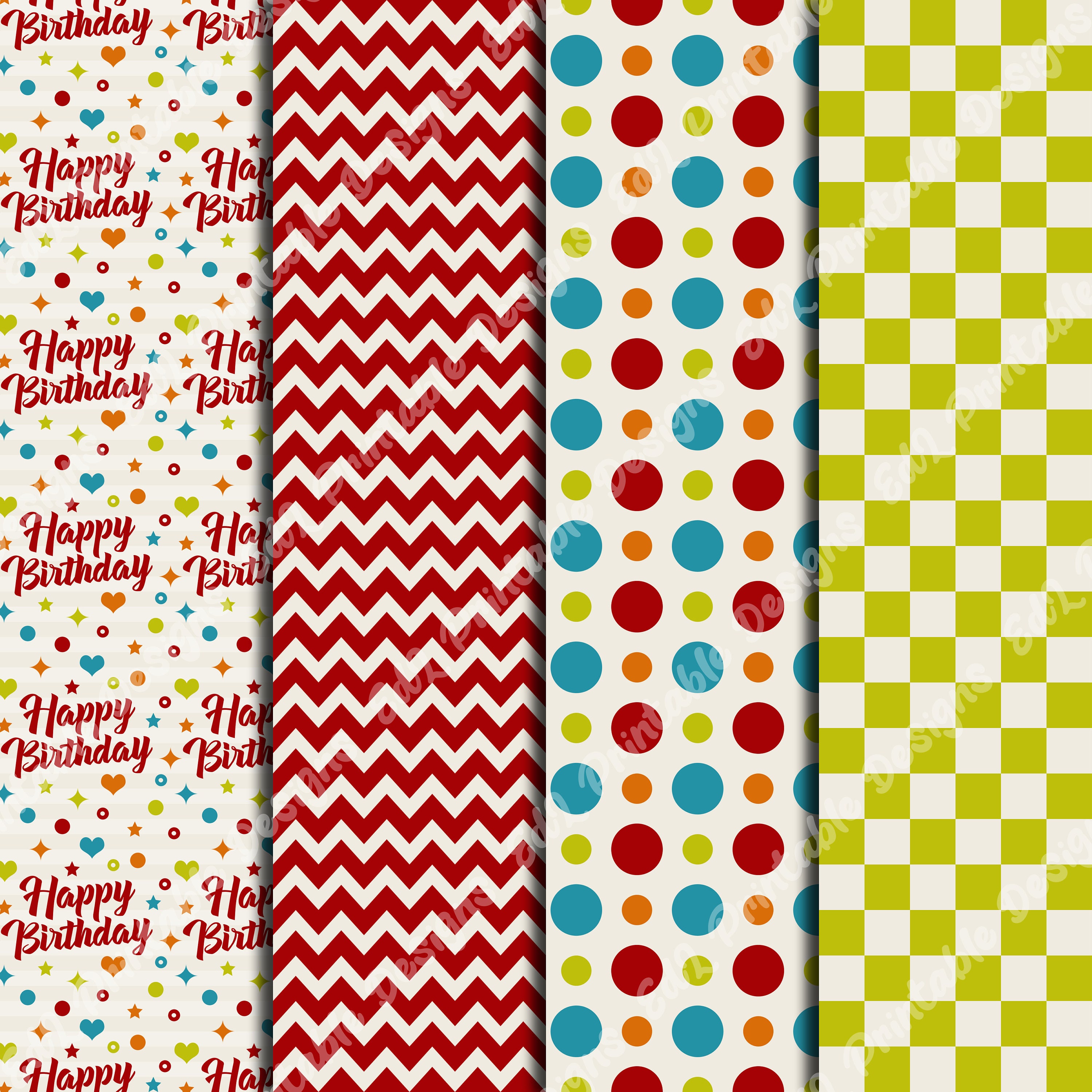 Happy Birthday Digital Paper Pack, Party Paper Printable Background ...