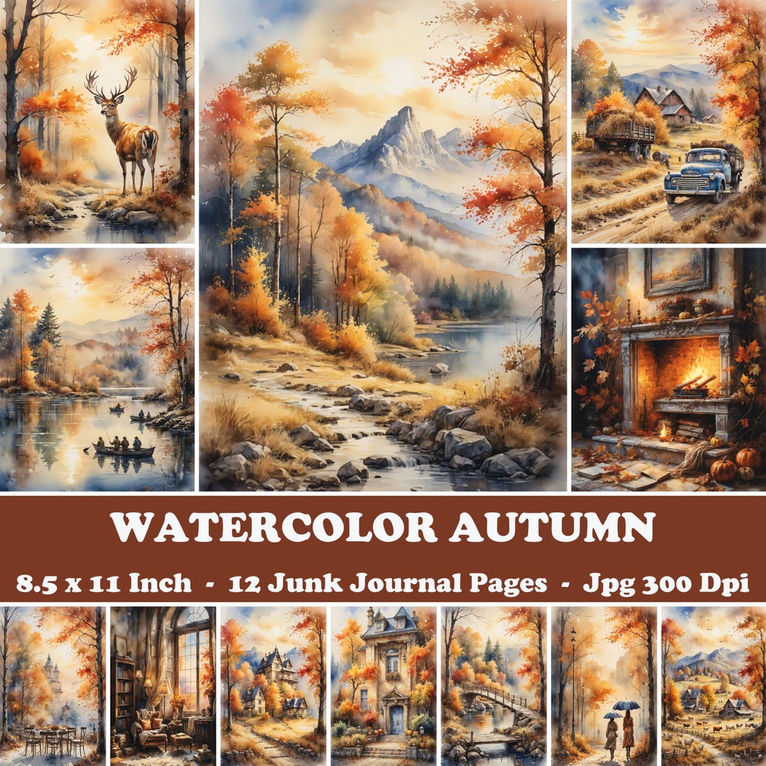 Watercolor Autumn Junk Journal Pages, Printable Fall Collage Sheet ...