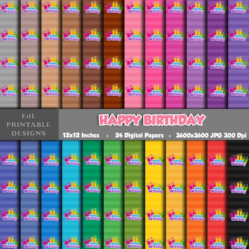 Happy Birthday Digital Paper Pack Party Paper Printable - Etsy