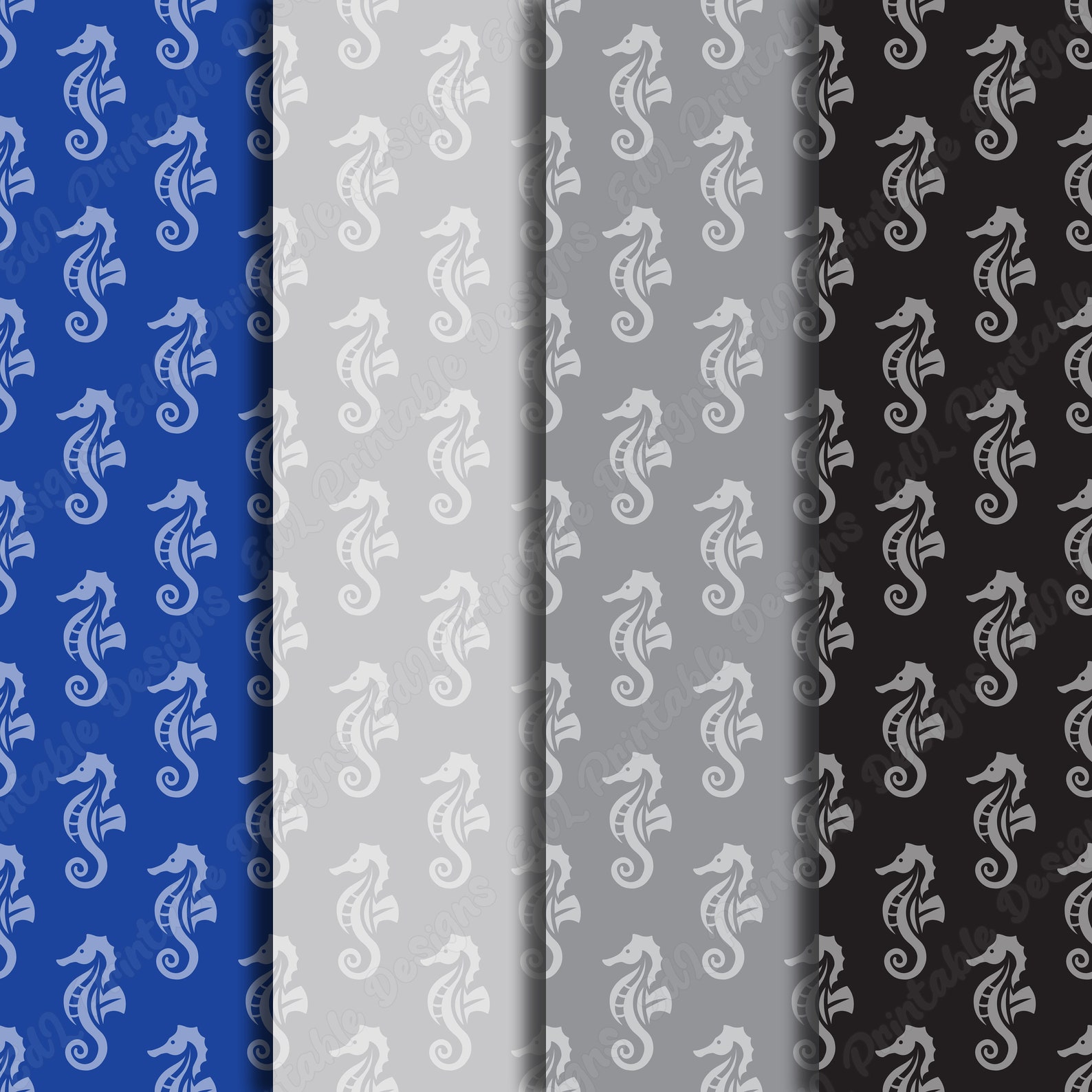 Tinted Seahorse Digital Paper, Sea Animal Printable Background ...