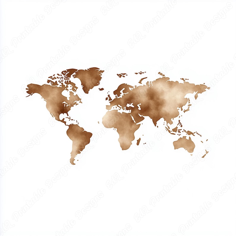 Watercolor World Map Clipart, Earth Maps, JPG Bundle (digital Download ...