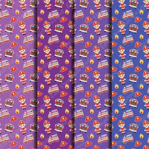 Firefighter Pattern Digital Paper, Fire Truck Printable Party ...