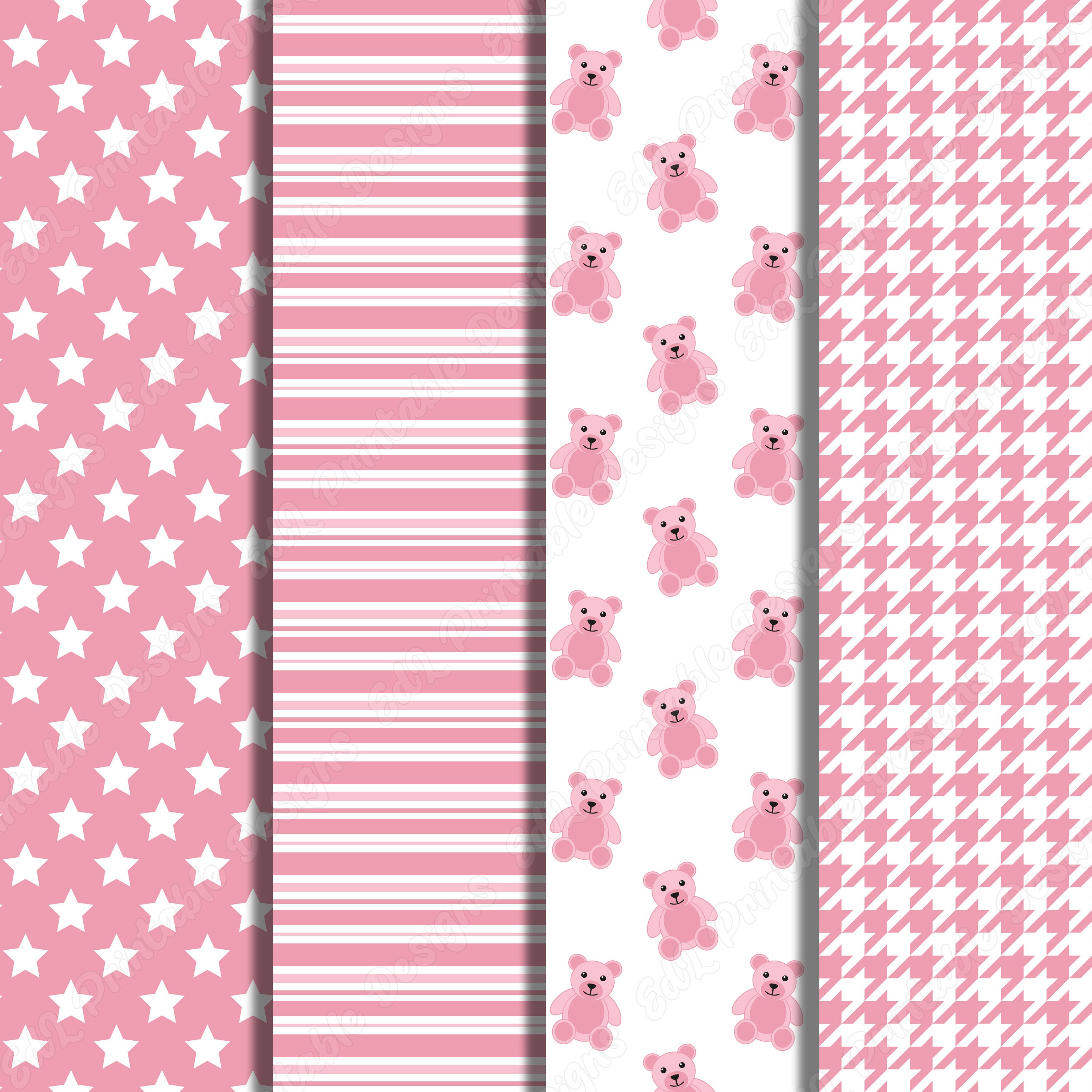 Pink Teddy Bear Digital Paper, Baby Girl Scrapbook (digital Download ...
