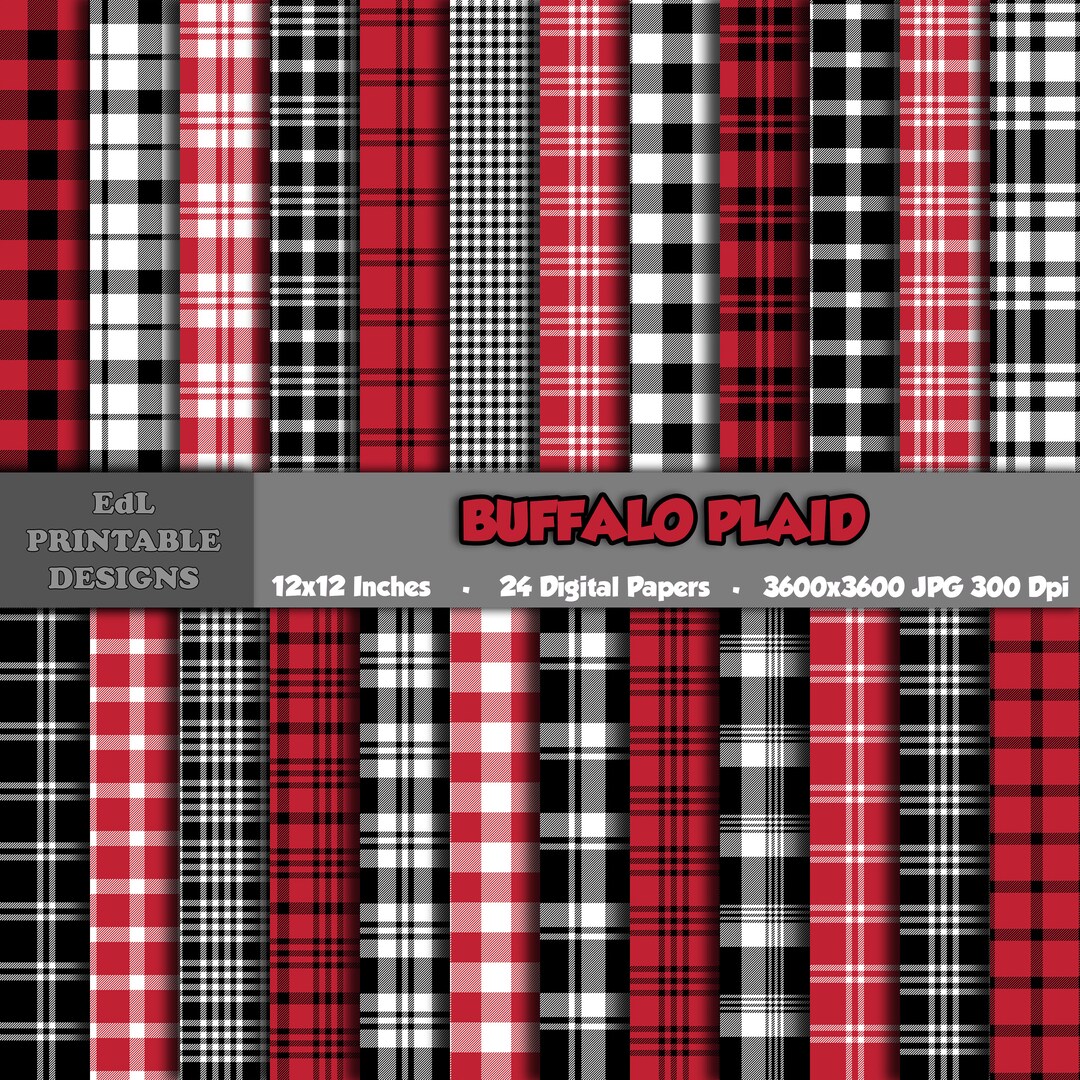 Red and Black White Buffalo Plaid Digital Paper, Printable Tartan ...