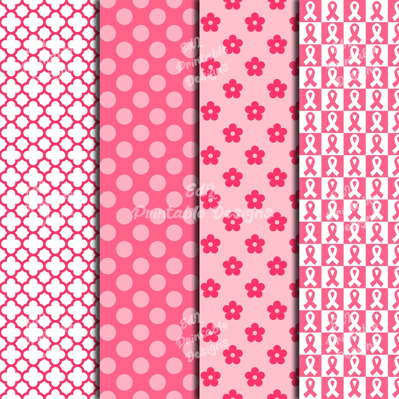 Breast Cancer Digital Paper, Pink Color Ribbons Printable Background ...