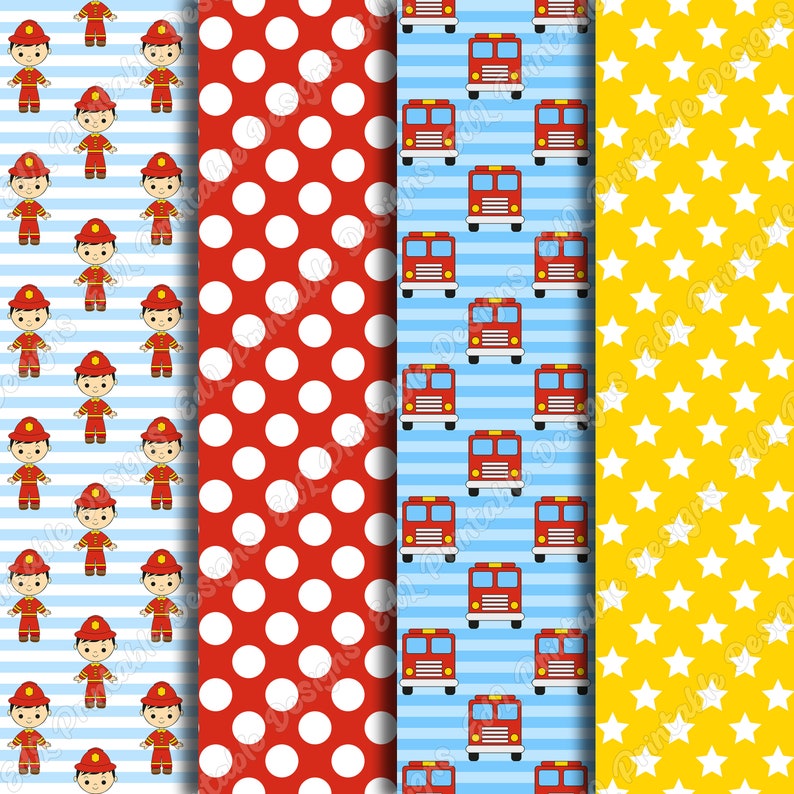 Firefighter Digital Paper, Fire Truck Printable Background, Fire Man ...