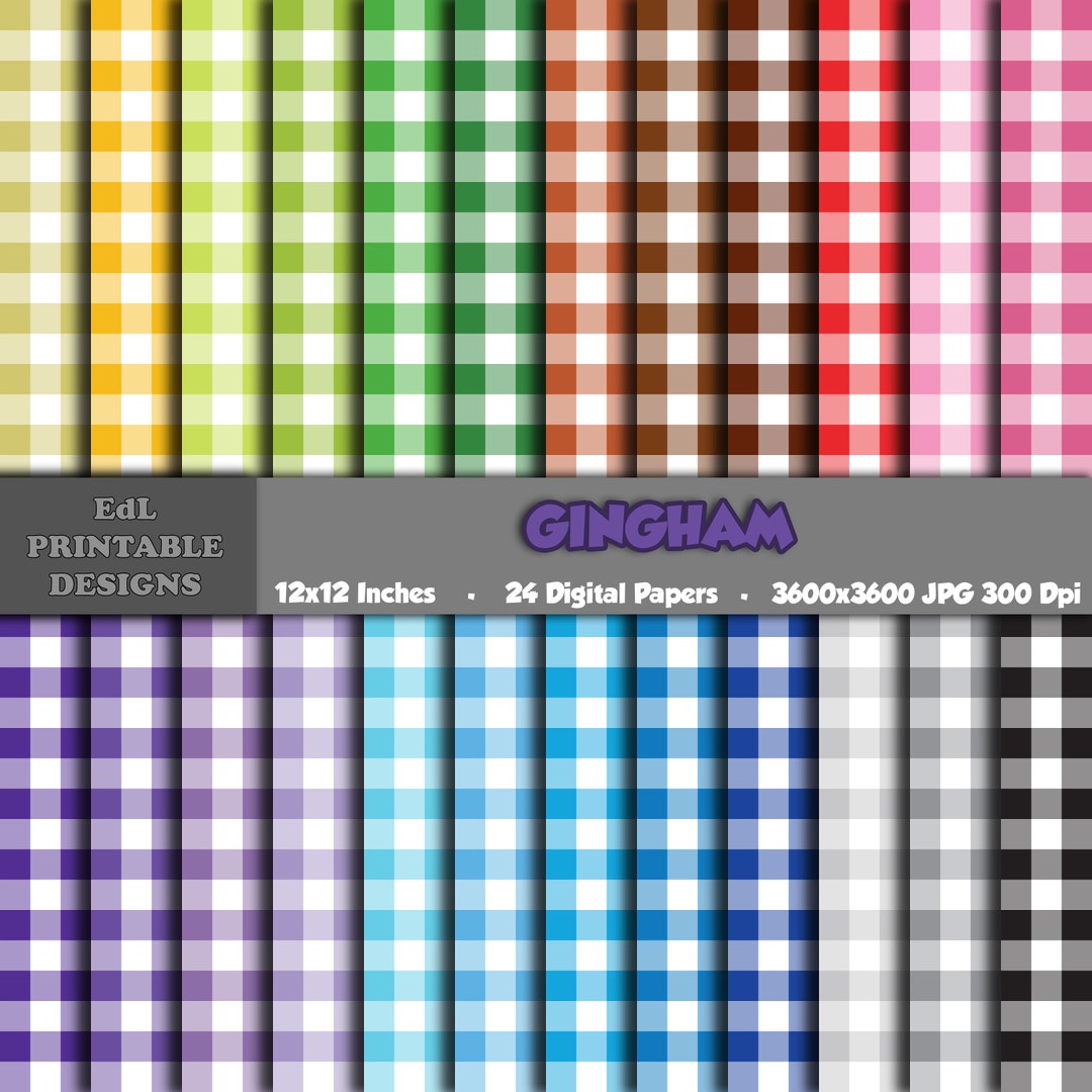 Gingham Digital Papers Pack, Printable Vibrant Colors Plaid Background ...