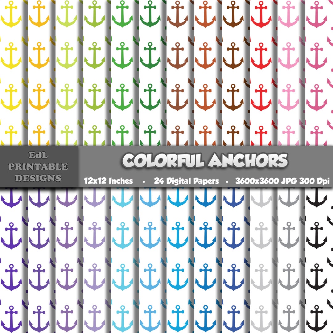 Colorful Anchors Digital Paper, Nautical Printable Background, Sailor ...