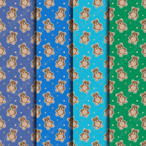 Cute Teddy Bear Digital Paper, Toy Printable Background, Baby Boy and ...