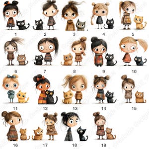 19 Quirky Girl With Fluffy Cat Clip Art, Cat Lover Printable Image ...
