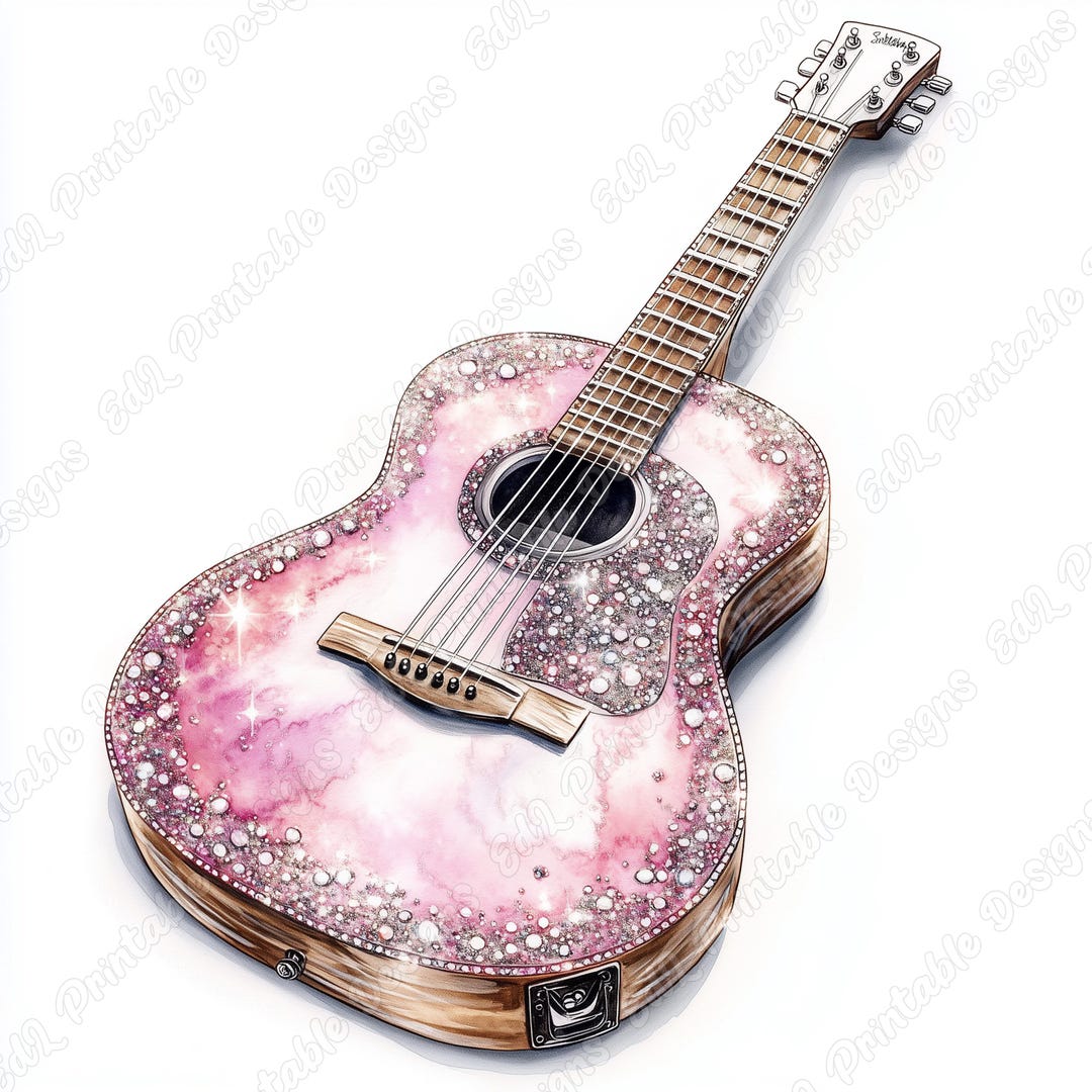 20 Glittery Guitar Clip Art, Acoustic Guitar Printable Images, Musical ...