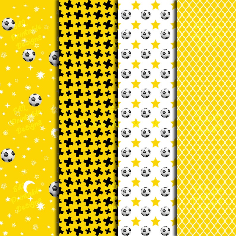 Soccer Digital Paper Football Printable Background Yellow - Etsy