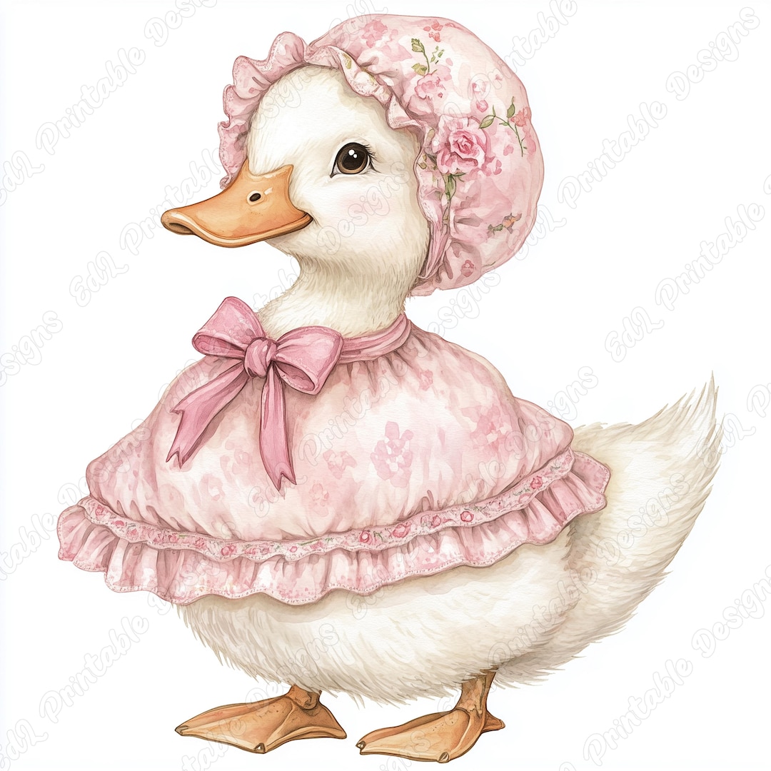 Vintage Duckling Clip Art, Adorable Duck in Bonnet, Nursery Graphics ...