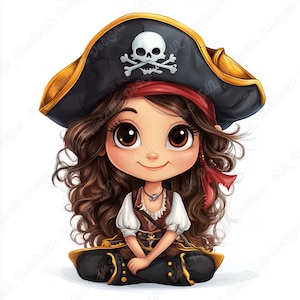 20 Cute Pirate Girl Clip Art, Cartoon Pirate Kid Printable Image ...