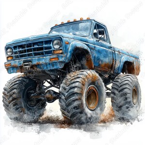 Watercolor Monster Truck Clip Art, off Road Car Printable (JPG Bundle ...