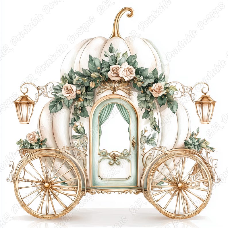 Pumpkin Carriage Clip Art, Princess Wedding Graphics (JPG Digital ...