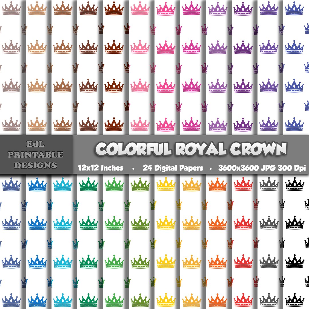 Colorful Crown Digital Paper, Royal King Printable Background, Princess ...