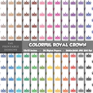 Colorful Crown Digital Paper, Royal King Printable Background, Princess ...
