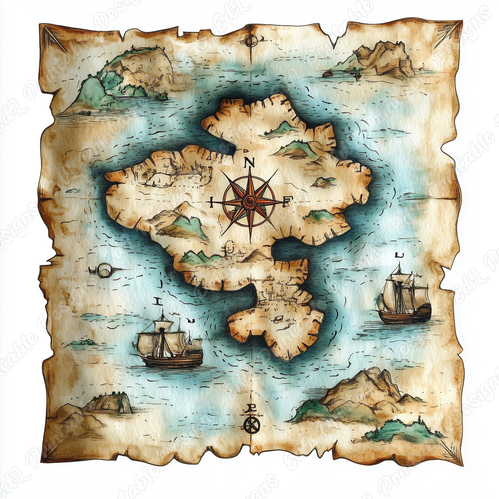 Aged Pirate Treasure Map Clipart, Scrapbook Paper (digital Download) - Etsy