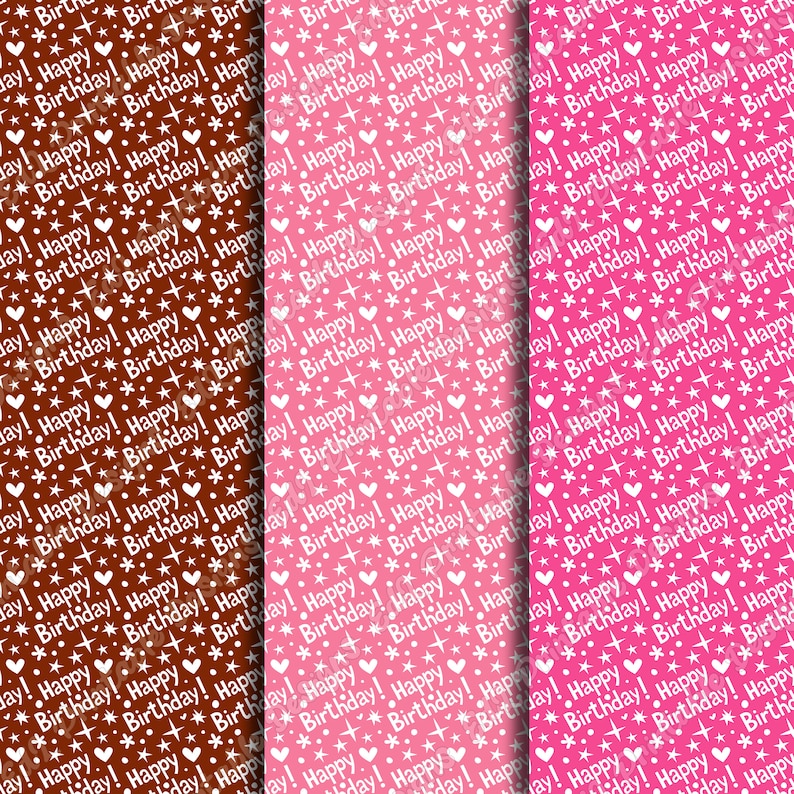 Birthday Word Digital Paper Pack, Scrapbook Background (12x12, Set of ...