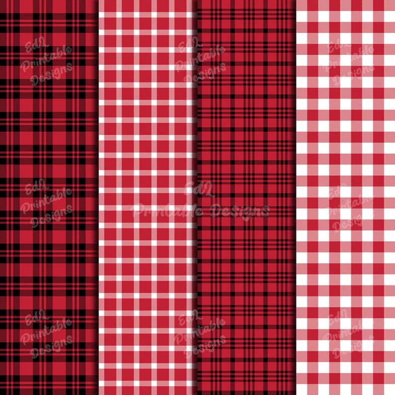 Red Buffalo Plaid Digital Paper Set, Lumberjack Scrapbook (digital ...