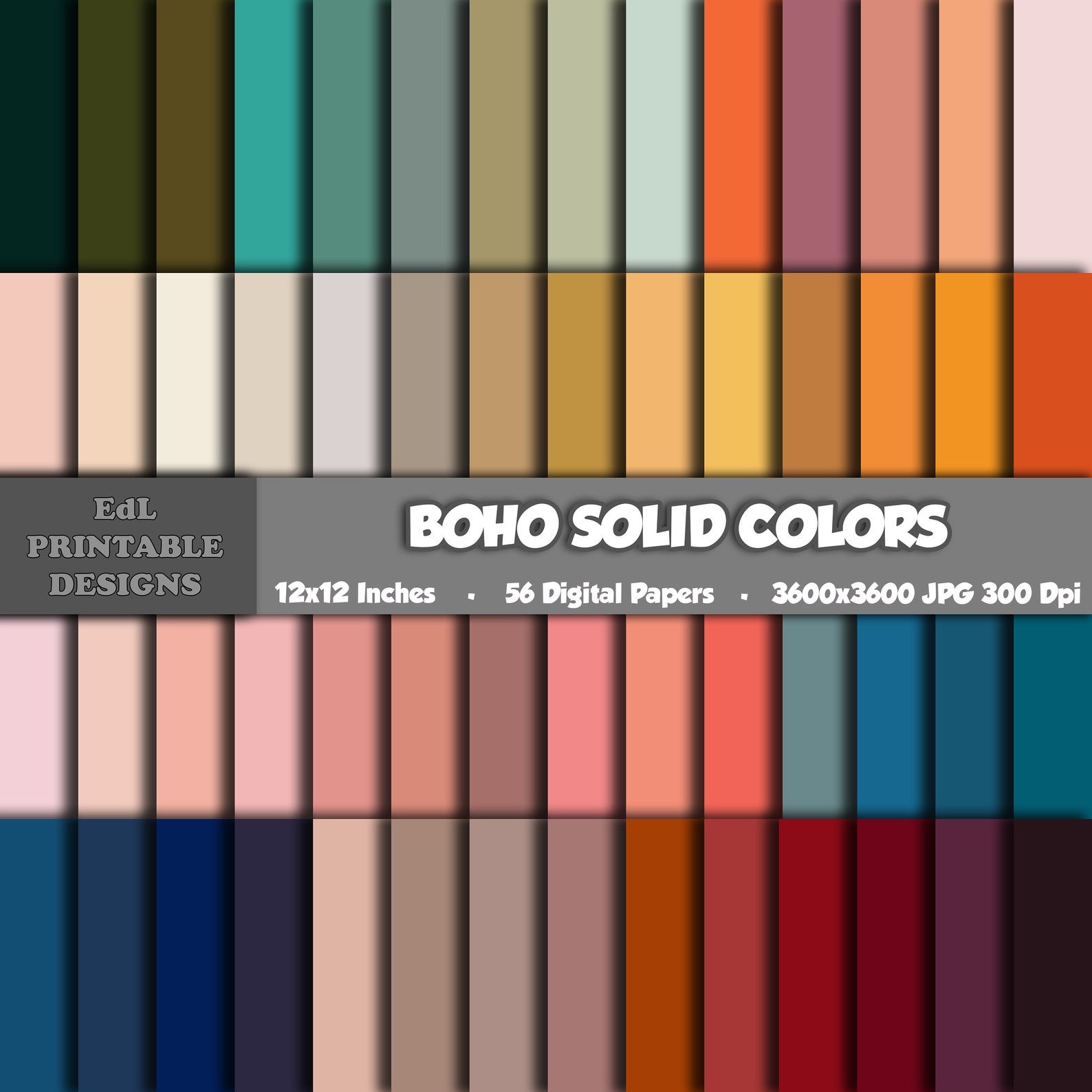 Boho Earth Tones Digital Paper, 56 Solid Color Seamless Patterns ...