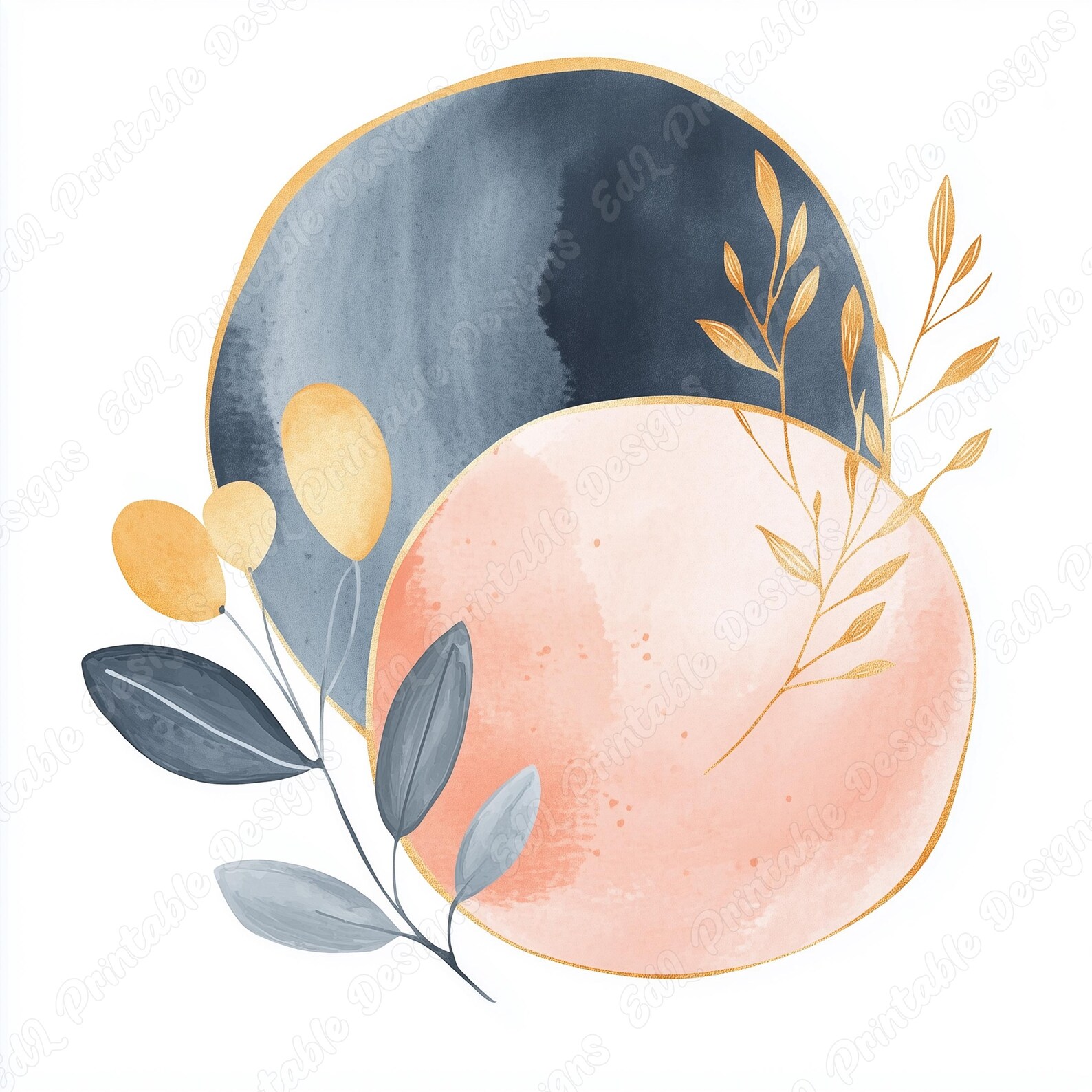 Boho Floral Clip Art, Abstract Watercolor Elements (JPG Digital ...