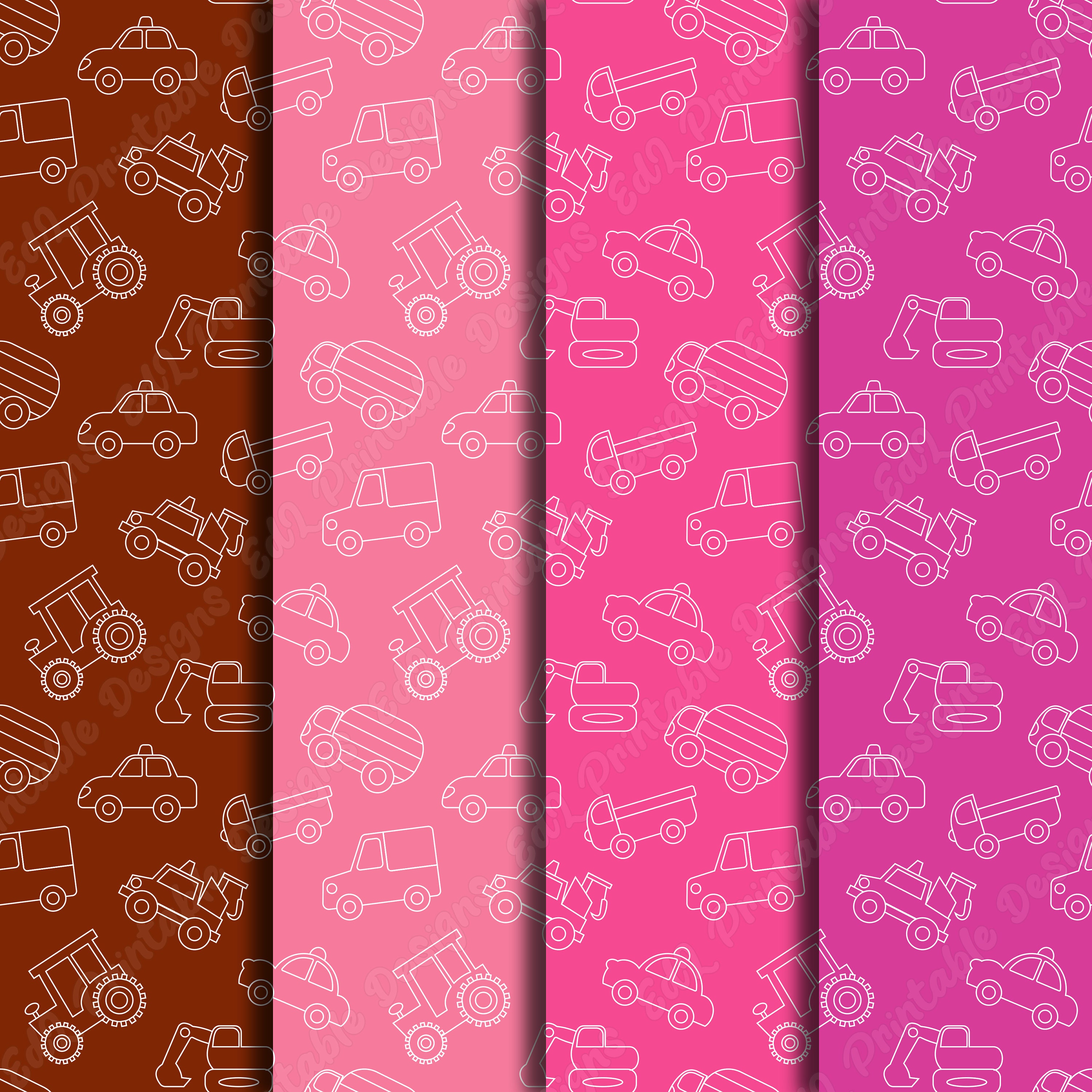 Cute Cars Drawing Pattern Digital Paper, Vehicles Sketch Printable ...