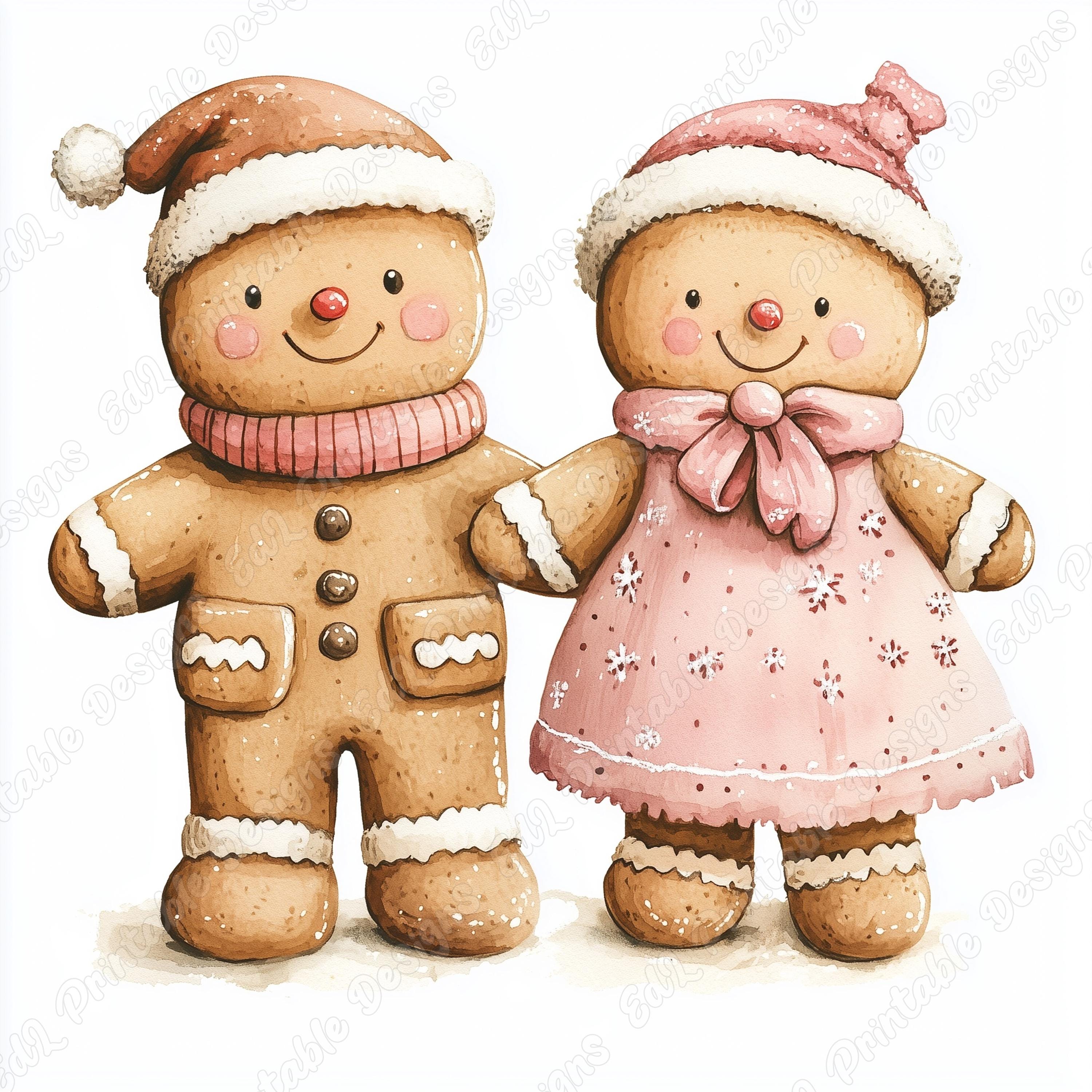 Gingerbread Couple Clipart, Watercolor Christmas Cookie Image (JPG) - Etsy