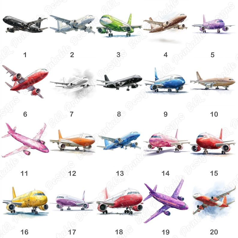 Watercolor Airplane Clipart, Commercial Passanger Plane, Aviation ...