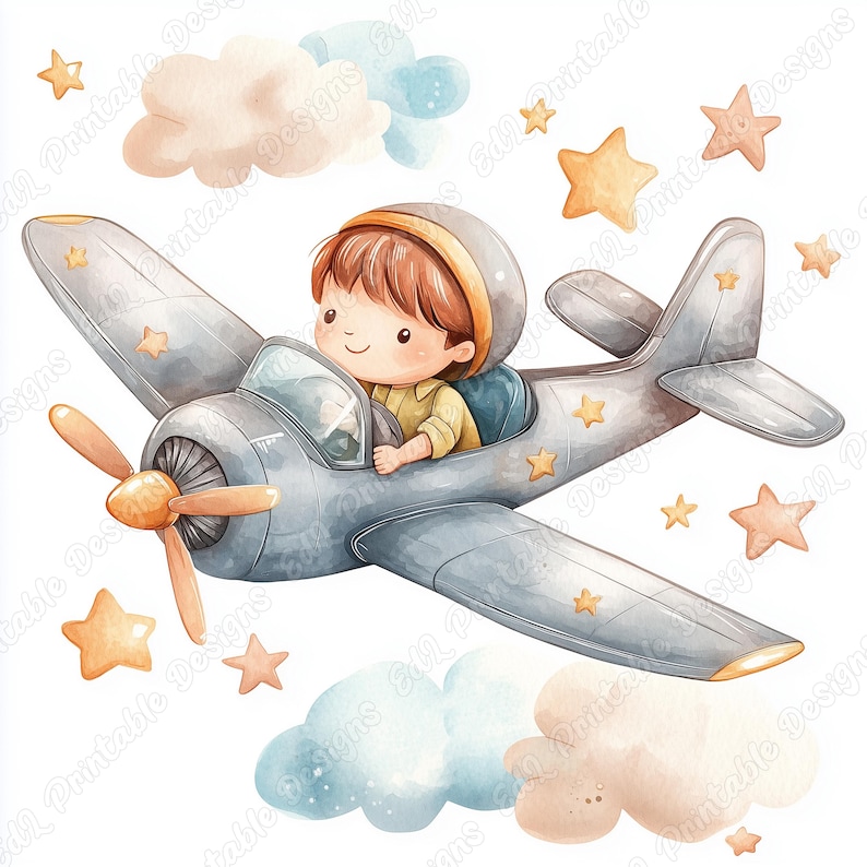 Watercolor Pilot Baby Boy Clipart, Nursery Decor (digital Download) - Etsy