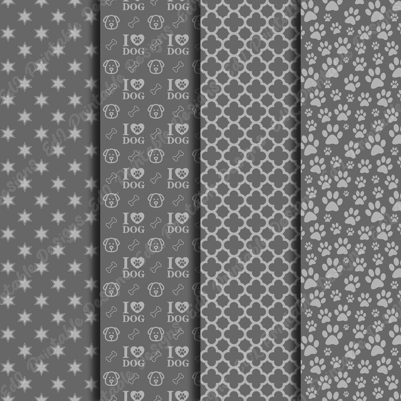 Gray Dog Theme Digital Paper Pack, Puppy Paws, Bones (digital Download ...