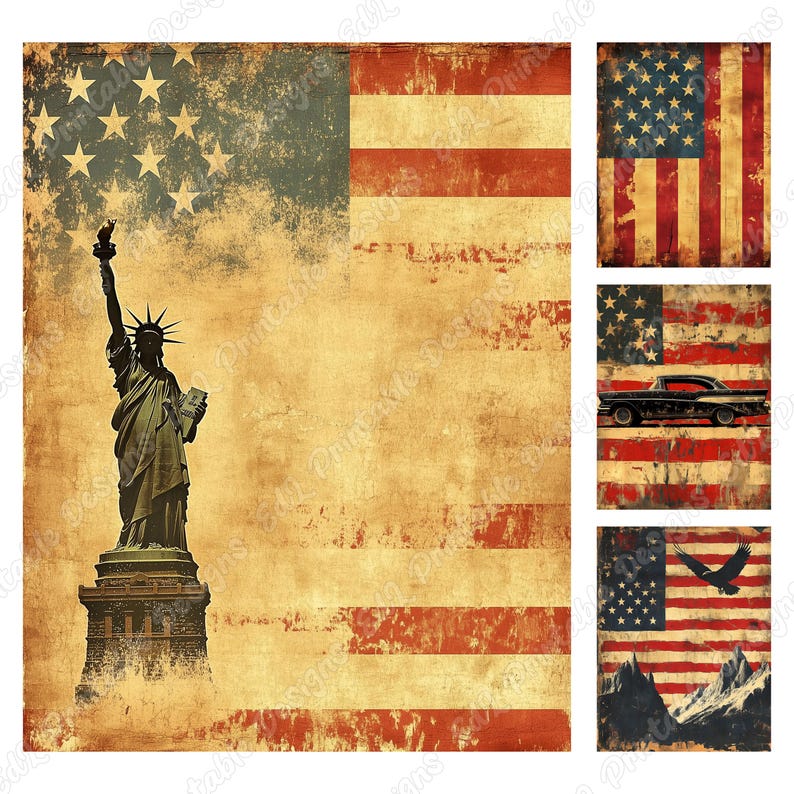 Distressed USA Flag Junk Journal Paper, Grunge Patriotic Background ...