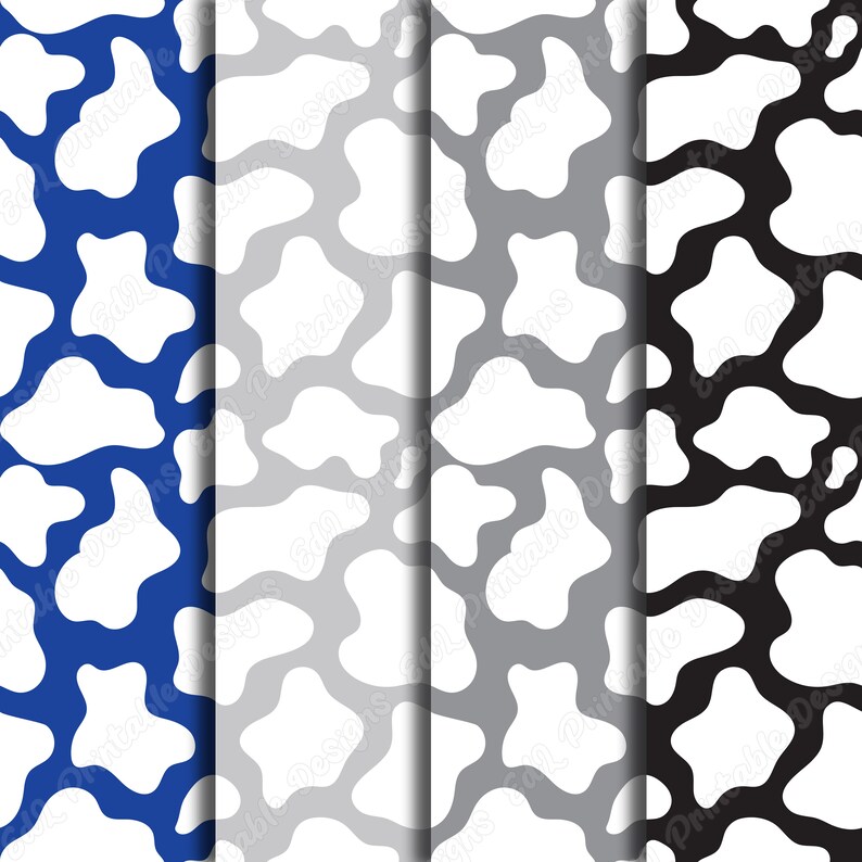 White Cow Print Digital Paper Pack, Animal Print Printable Background ...