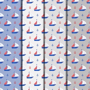 Sailing Boat and Anchor Digital Paper, Nautical Printable Background ...