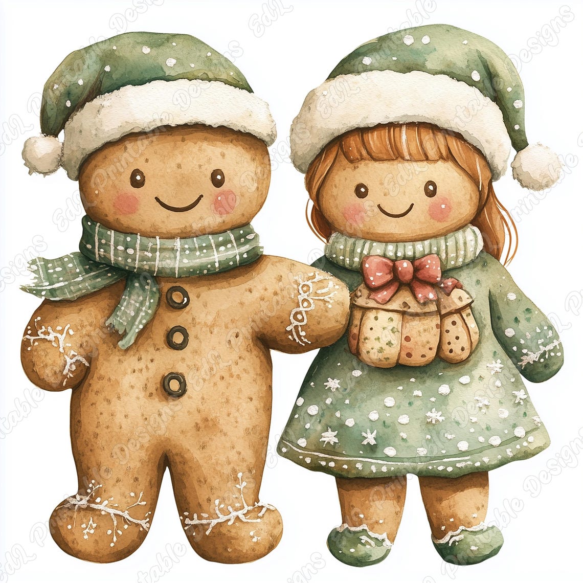 Gingerbread Couple Clipart, Watercolor Christmas Cookie, Valentines Day ...
