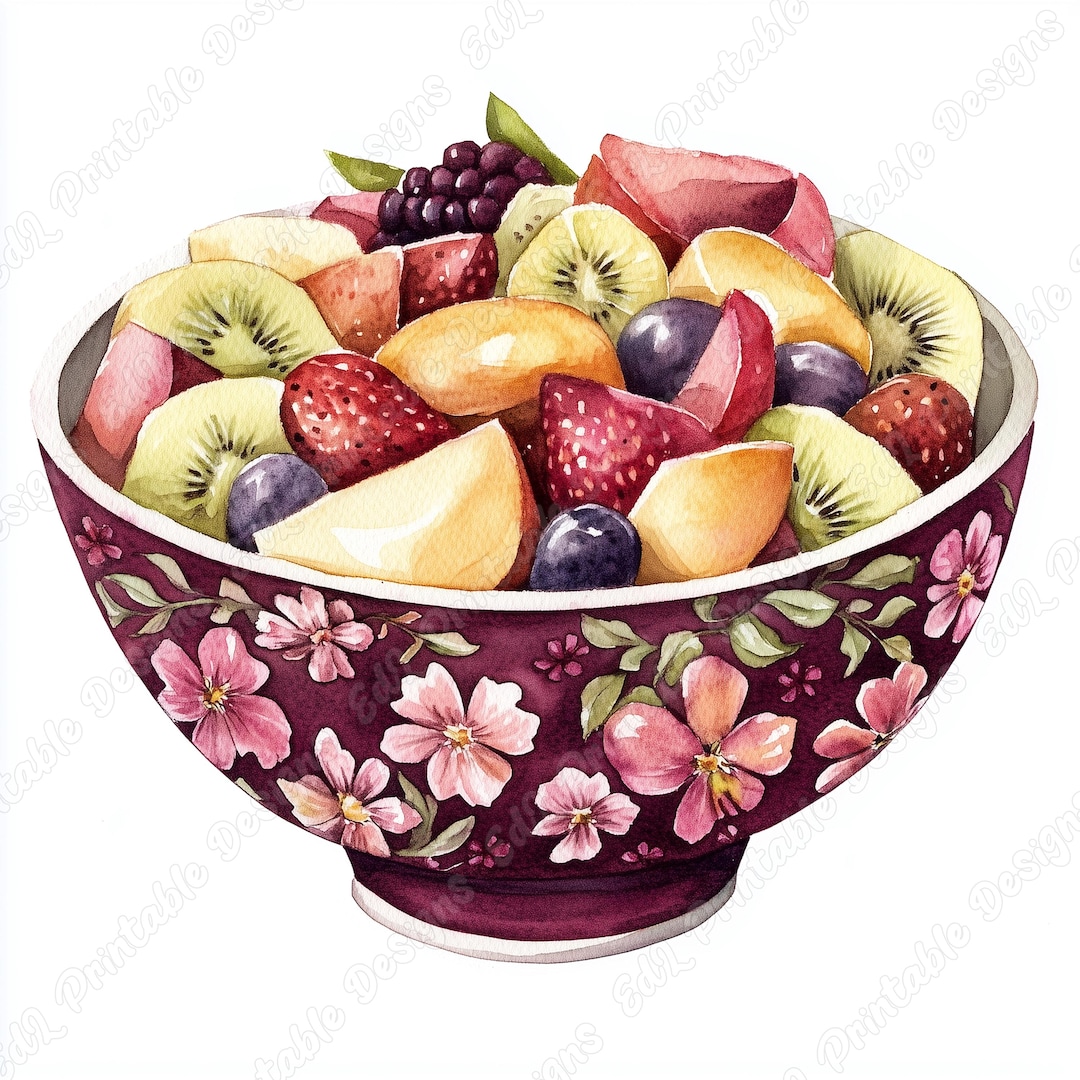 Fruit Salad Bowl Clip Art, Watercolor Summer Fruits (digital Download ...