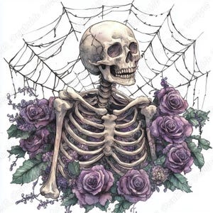 20 Skeleton With Flowers Clip Art, Spooky Halloween Printable Image ...