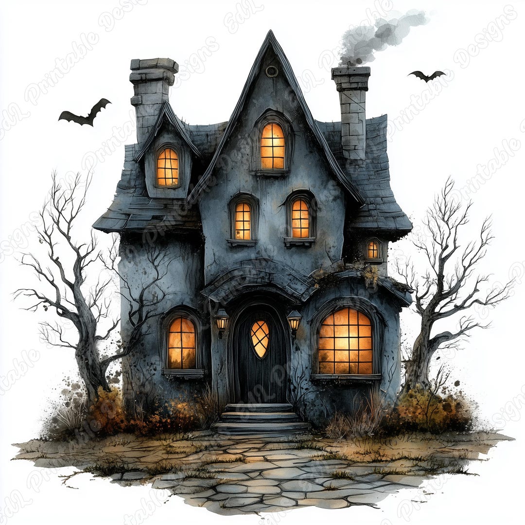 20 Cute Haunted House Clip Art, Halloween Mansion Printable Images ...